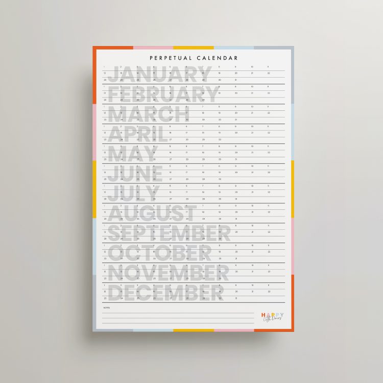 Perpetual Calendar | Special Events Wall Calendar | Happy Little Doers